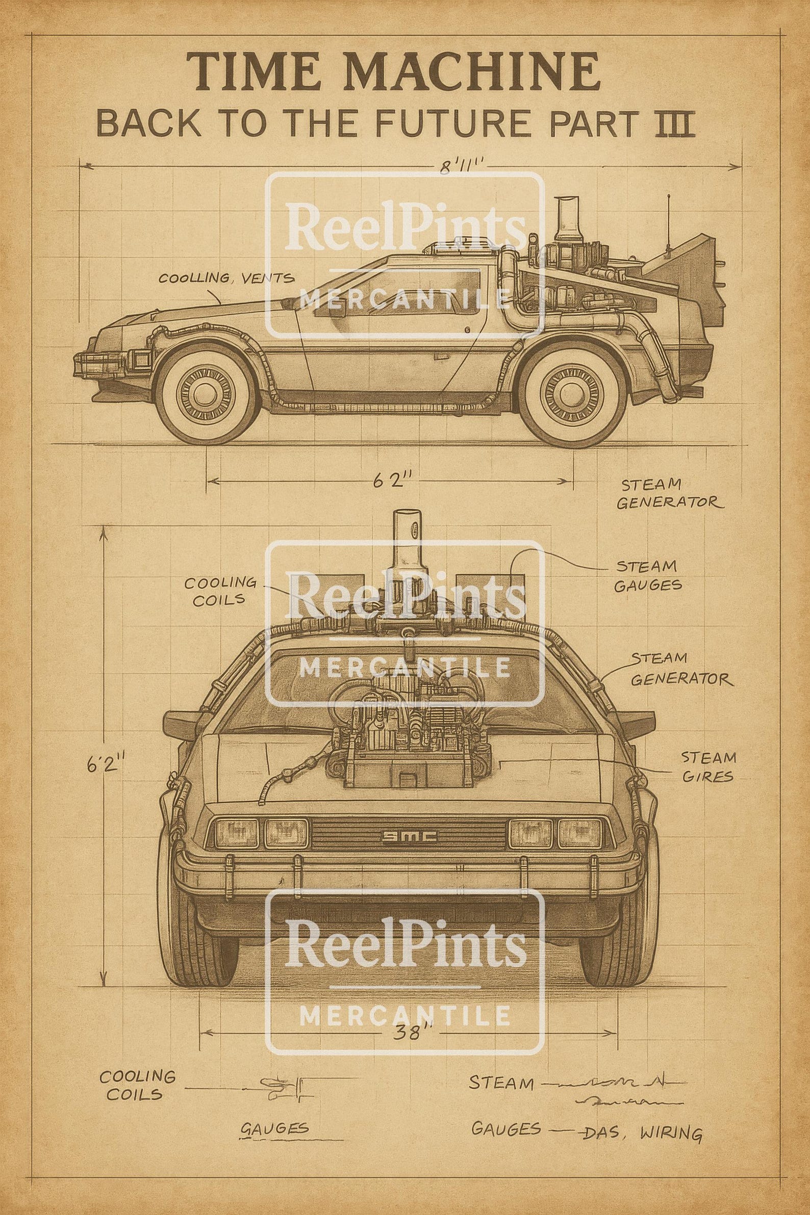 Back to the Future Delorean Blueprint Set: Sci-fi Time Machine Art ...