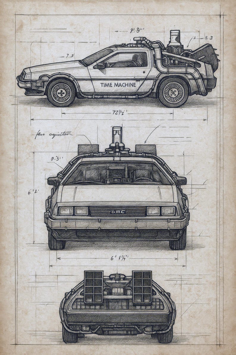 Back to the Future Delorean Blueprint Set: Digital Prints of 3 Time ...