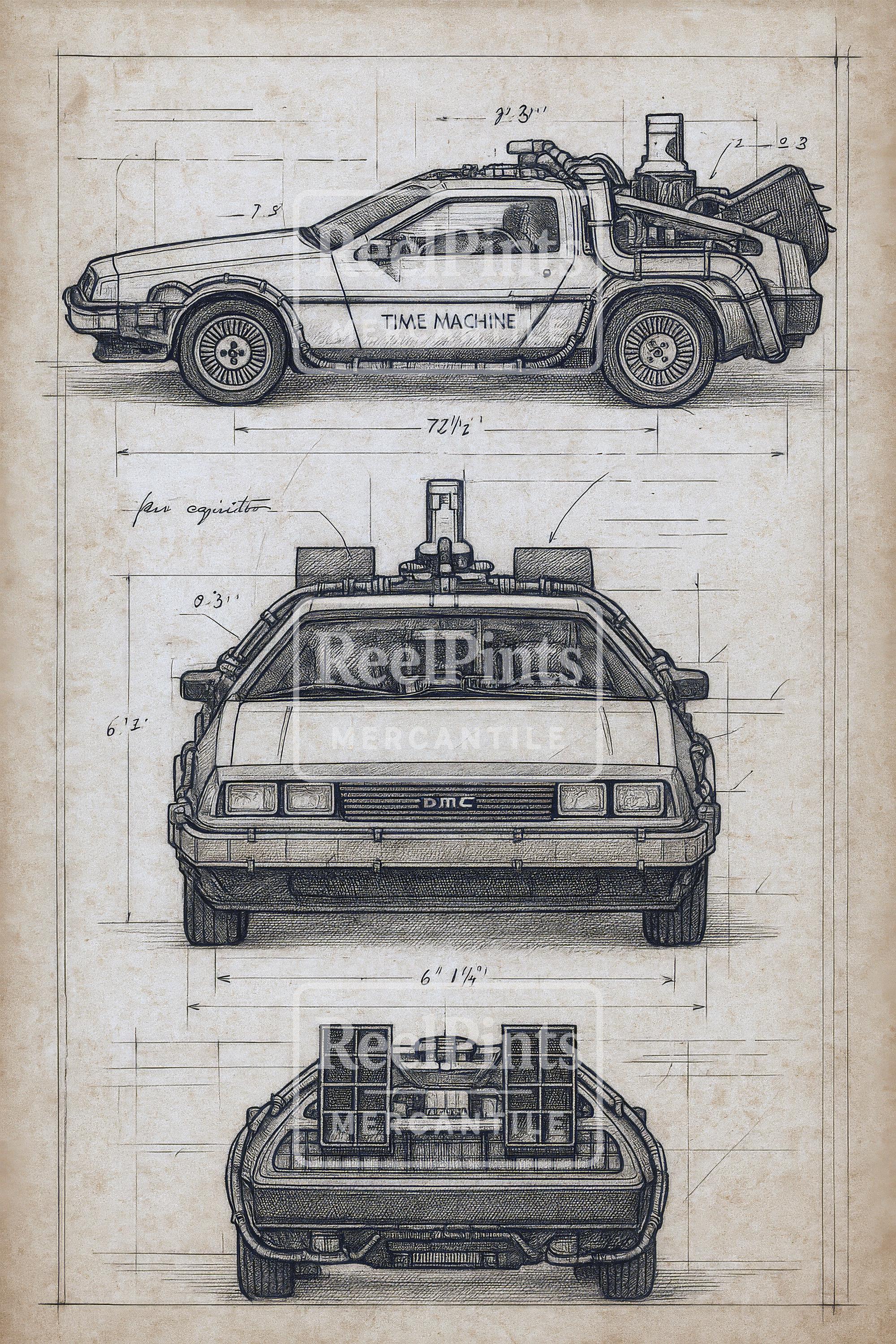 Back to the Future Delorean Blueprint Set: Sci-fi Time Machine Art ...
