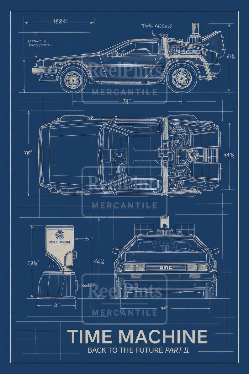 Back to the Future Delorean Blueprint Set: Sci-fi Time Machine Art ...