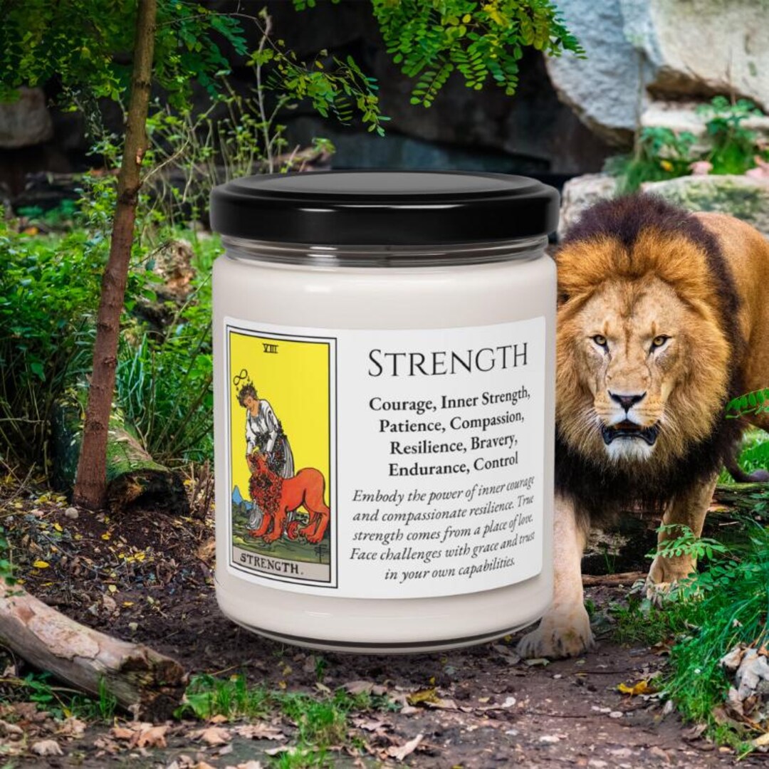 Strength Tarot Card Candle - Scented or Unscented Soy 9oz - Courage ...