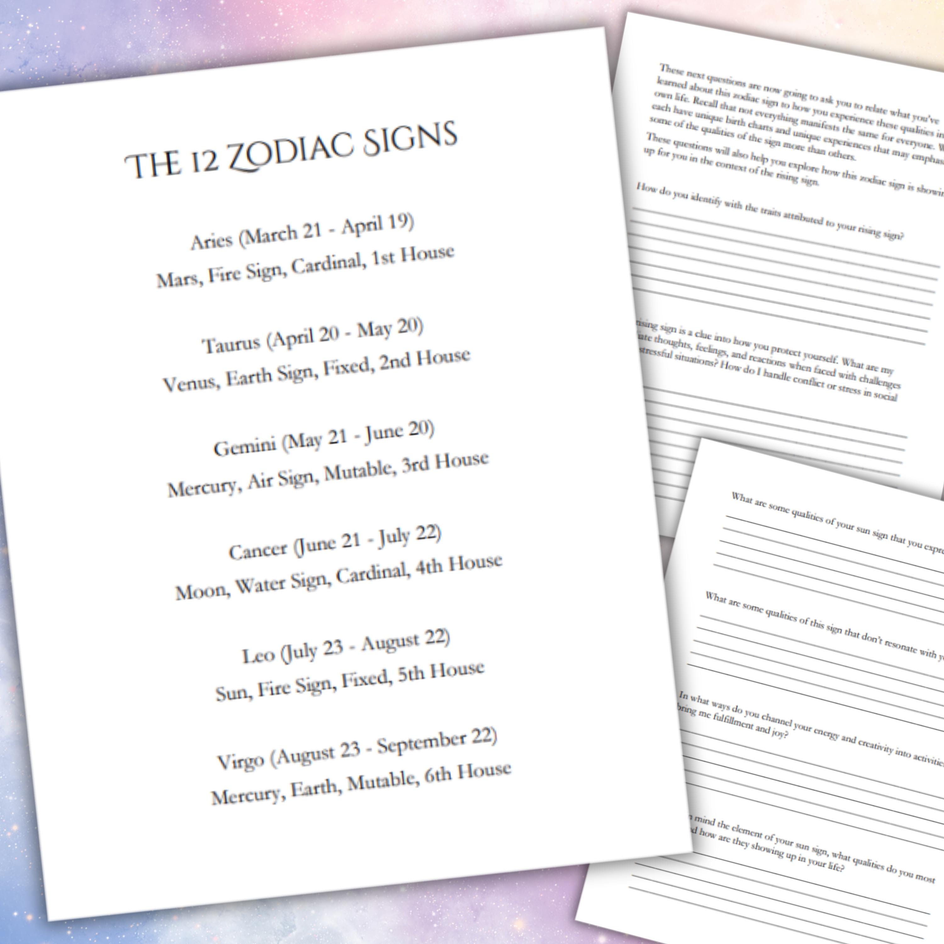 Astrology Big 3 Workbook: Sun, Moon & Rising Signs (PDF) - Etsy