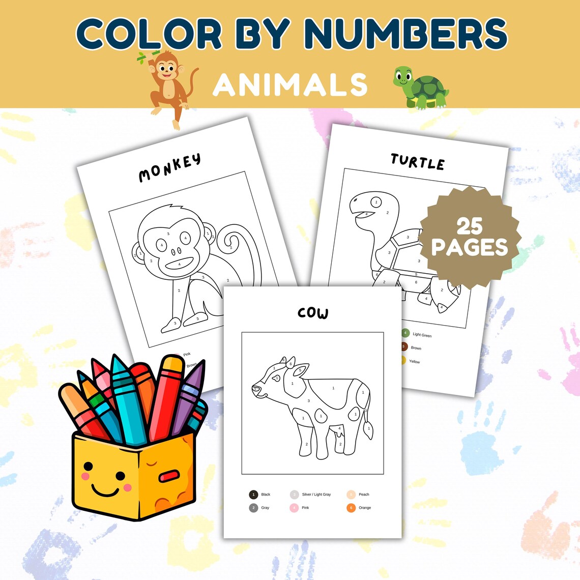 25 Animals Color by Numbers for Kids, Coloring Printables, Preschool ...