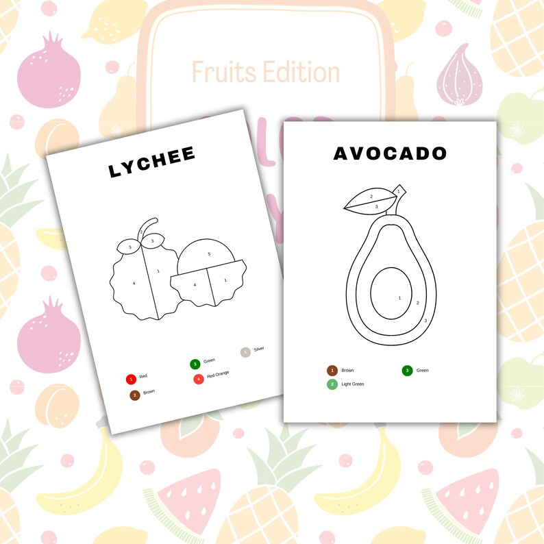 15 Fruits Color by Numbers for Kids, Coloring Printables, Preschool ...