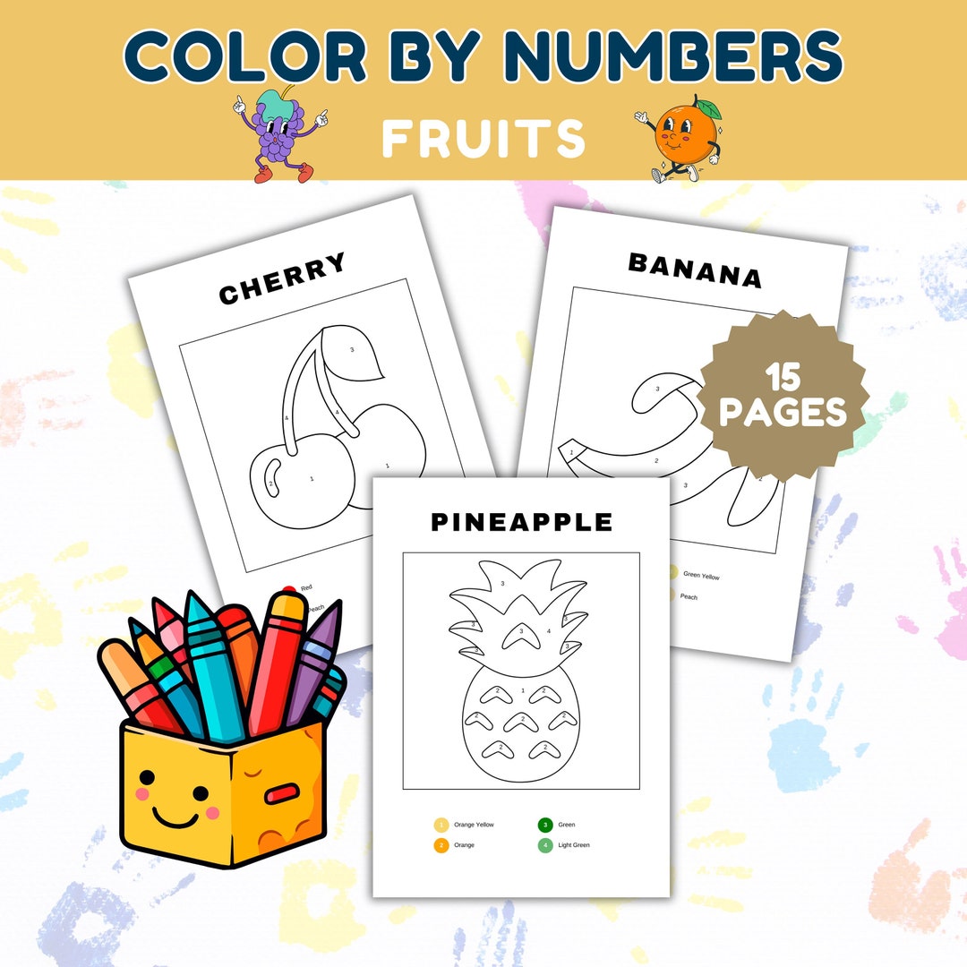 15 Fruits Color by Numbers for Kids, Coloring Printables, Preschool ...