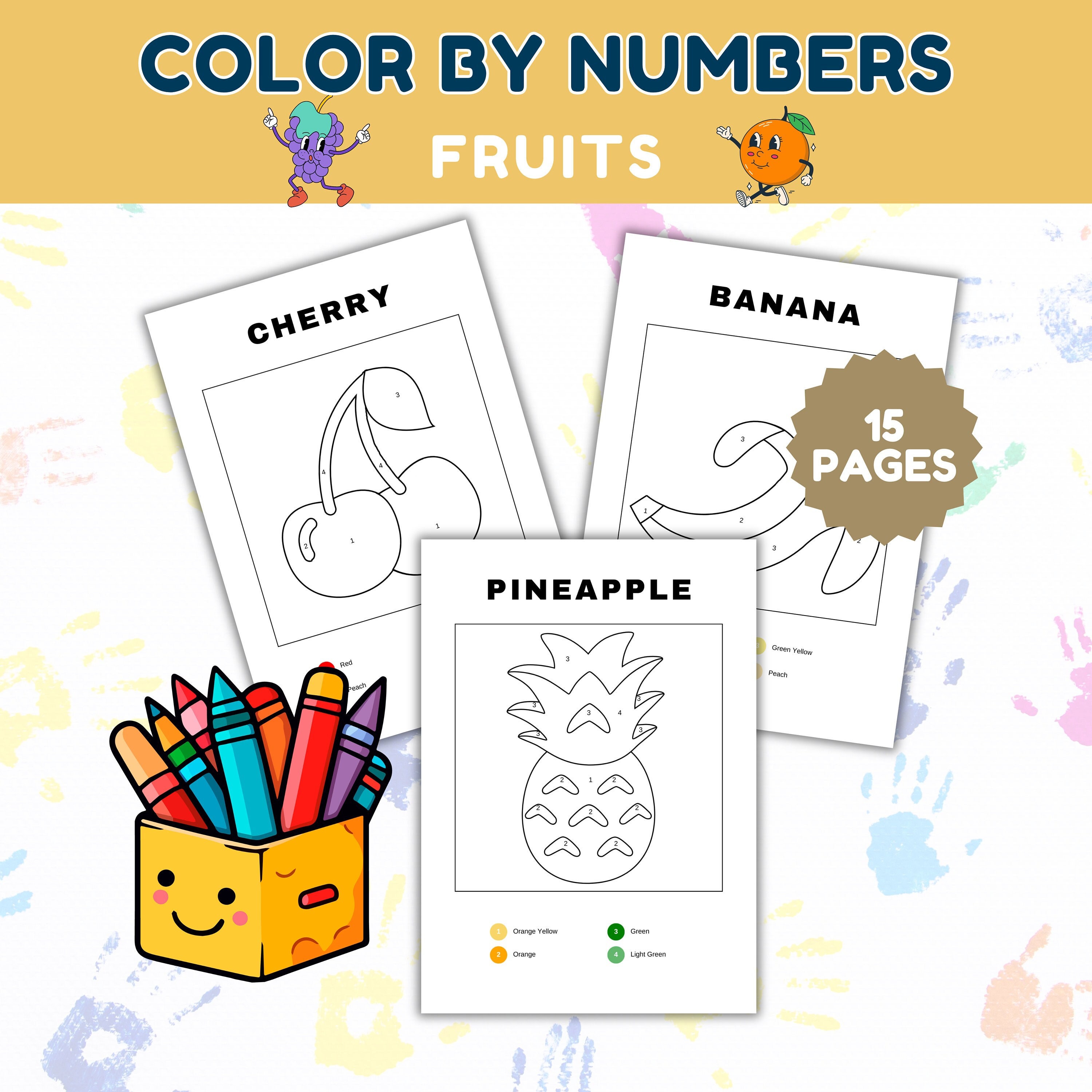 15 Fruits Color by Numbers for Kids, Coloring Printables, Preschool ...