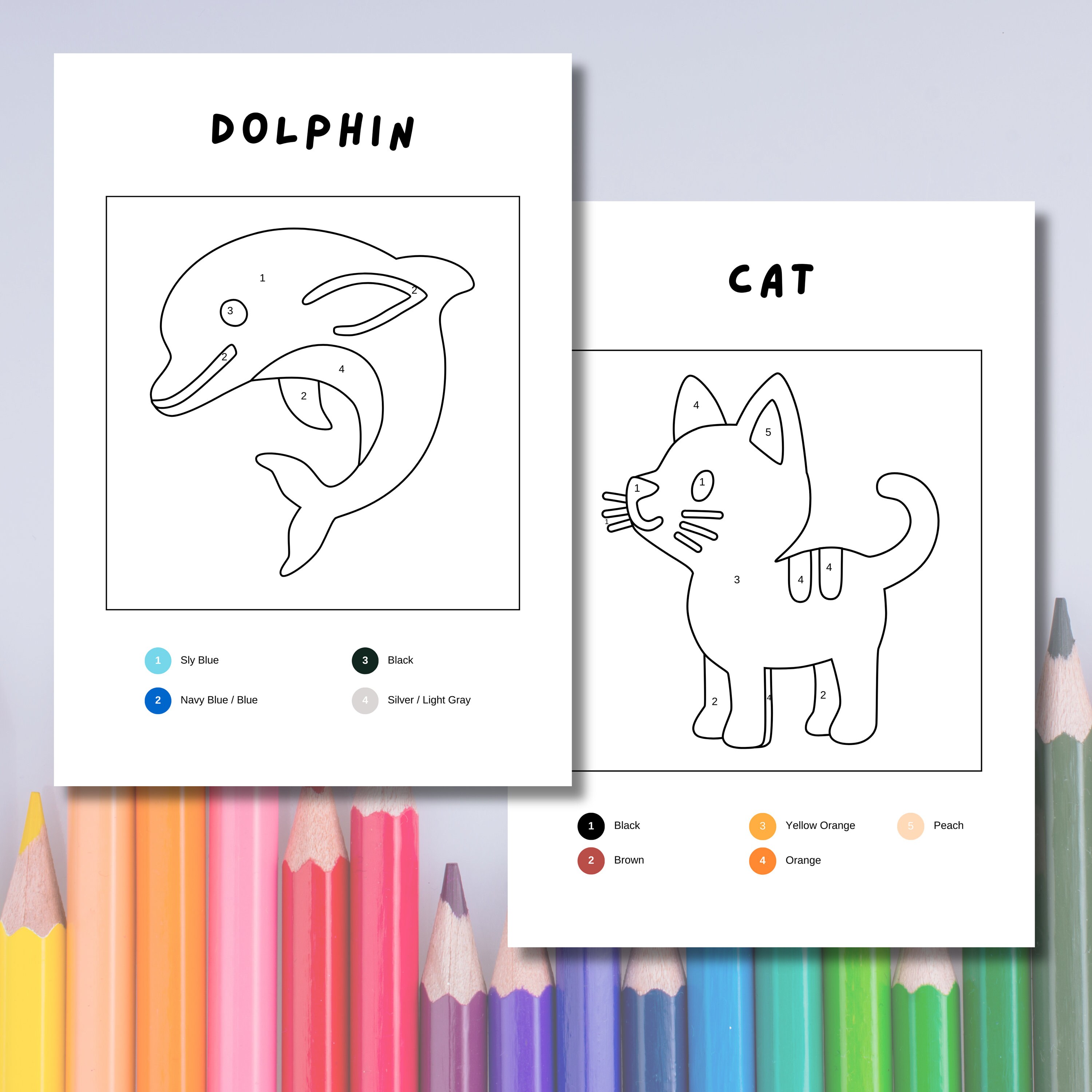 25 Animals Color by Numbers for Kids, Coloring Printables, Preschool ...