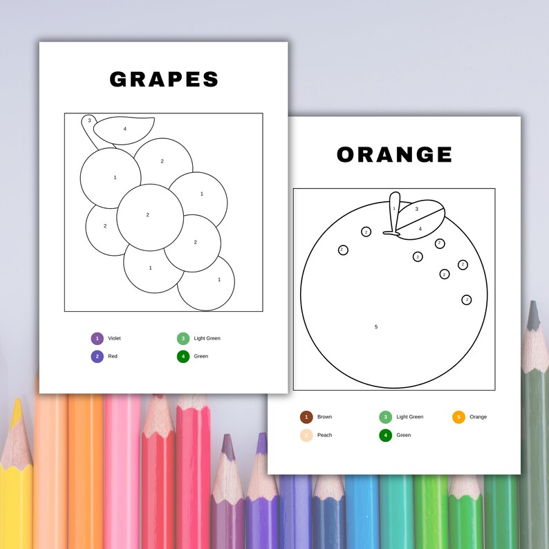 15 Fruits Color by Numbers for Kids, Coloring Printables, Preschool ...
