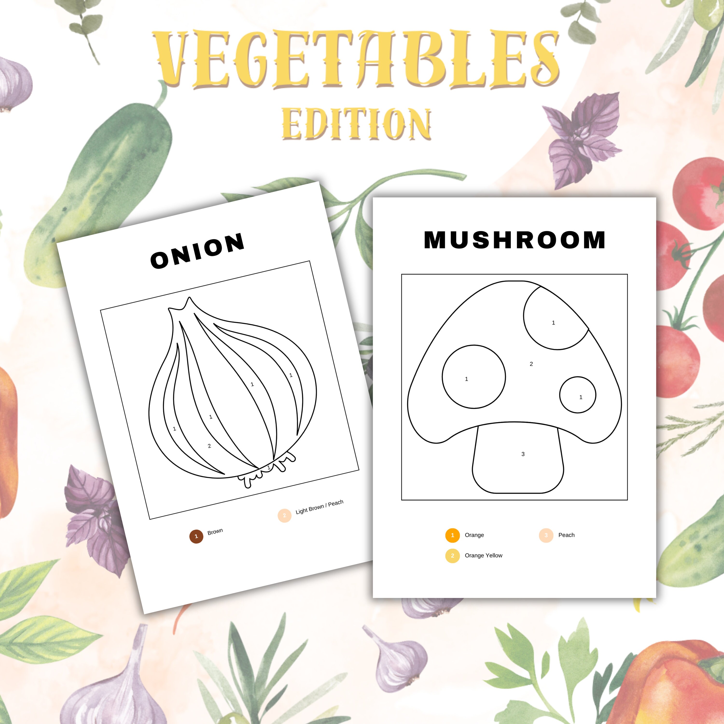 15 Vegetables Color by Numbers for Kids, Coloring Printables, Preschool ...