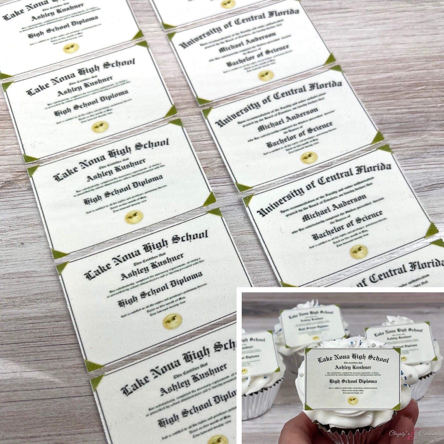 Custom Graduation Diplomas - 24 Pre-cut Edible Toppers | Class of 2026 ...