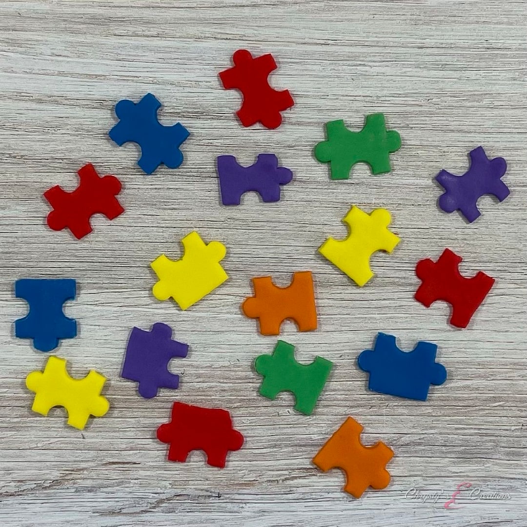 12 Fondant Puzzle Pieces | Edible Fondant Toppers - Etsy