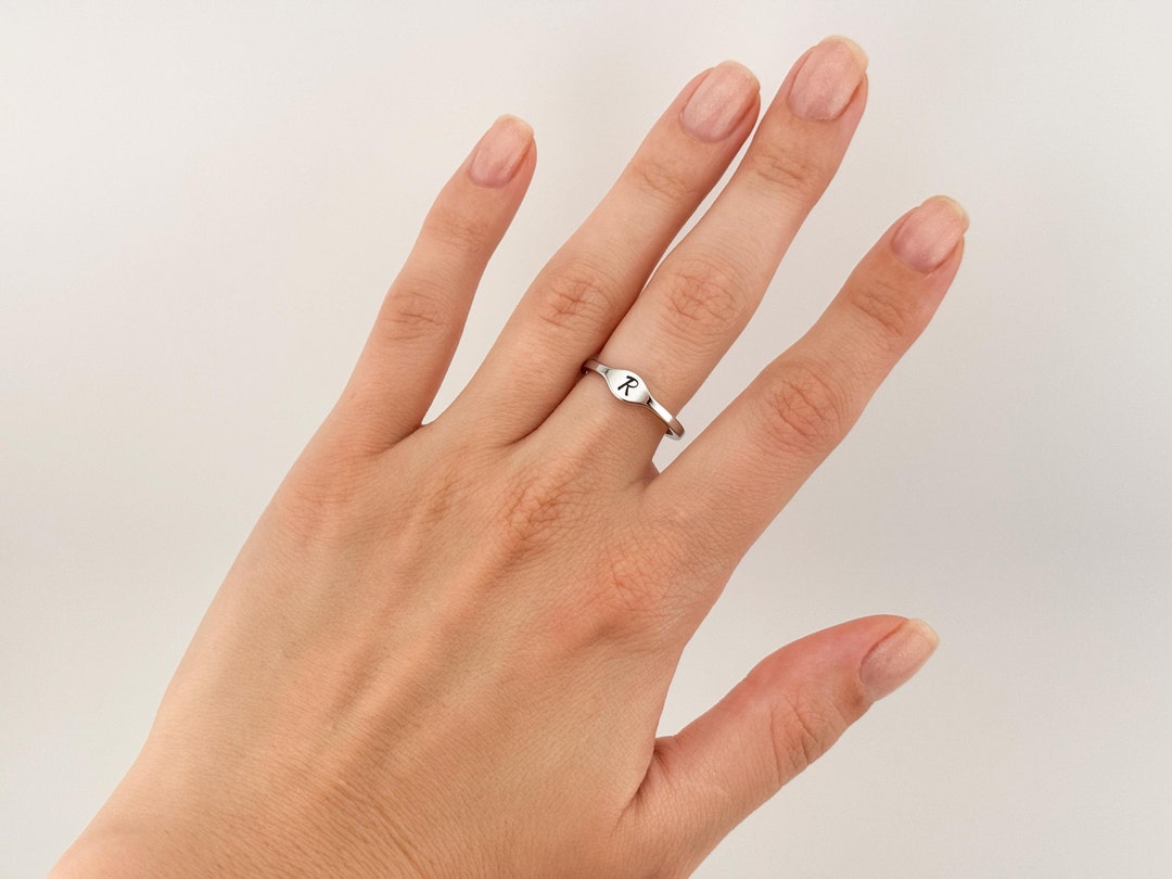 Custom Engraved Letter Signet Ring, Dainty Initial Ring, Multiple Rings ...