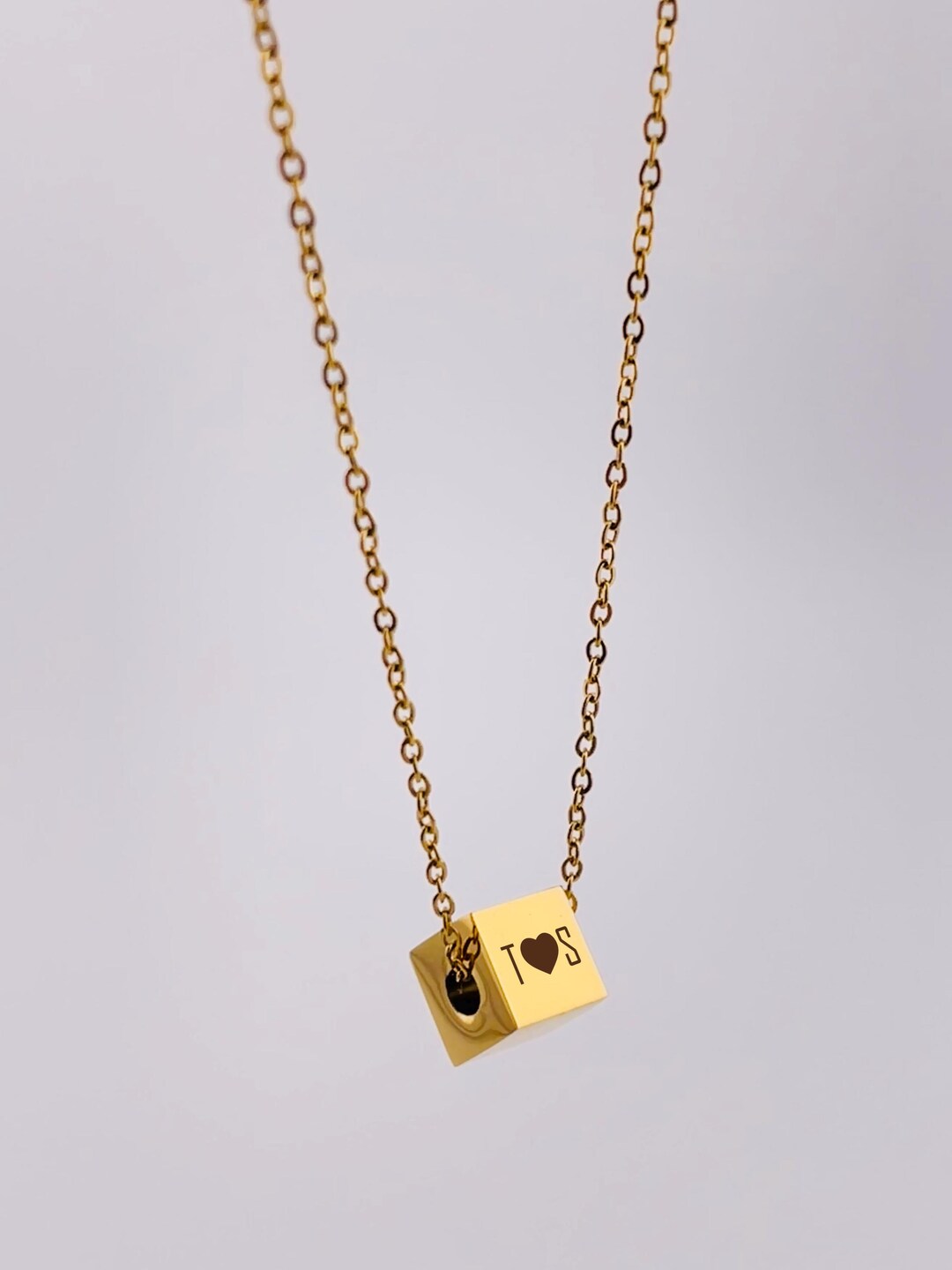 Personalised 3D Gold Cube Necklace for Her, Customized Charm Matching ...