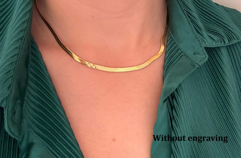 Engraved Snake Chain Necklace – Personalized 14K Gold Herringbone ...