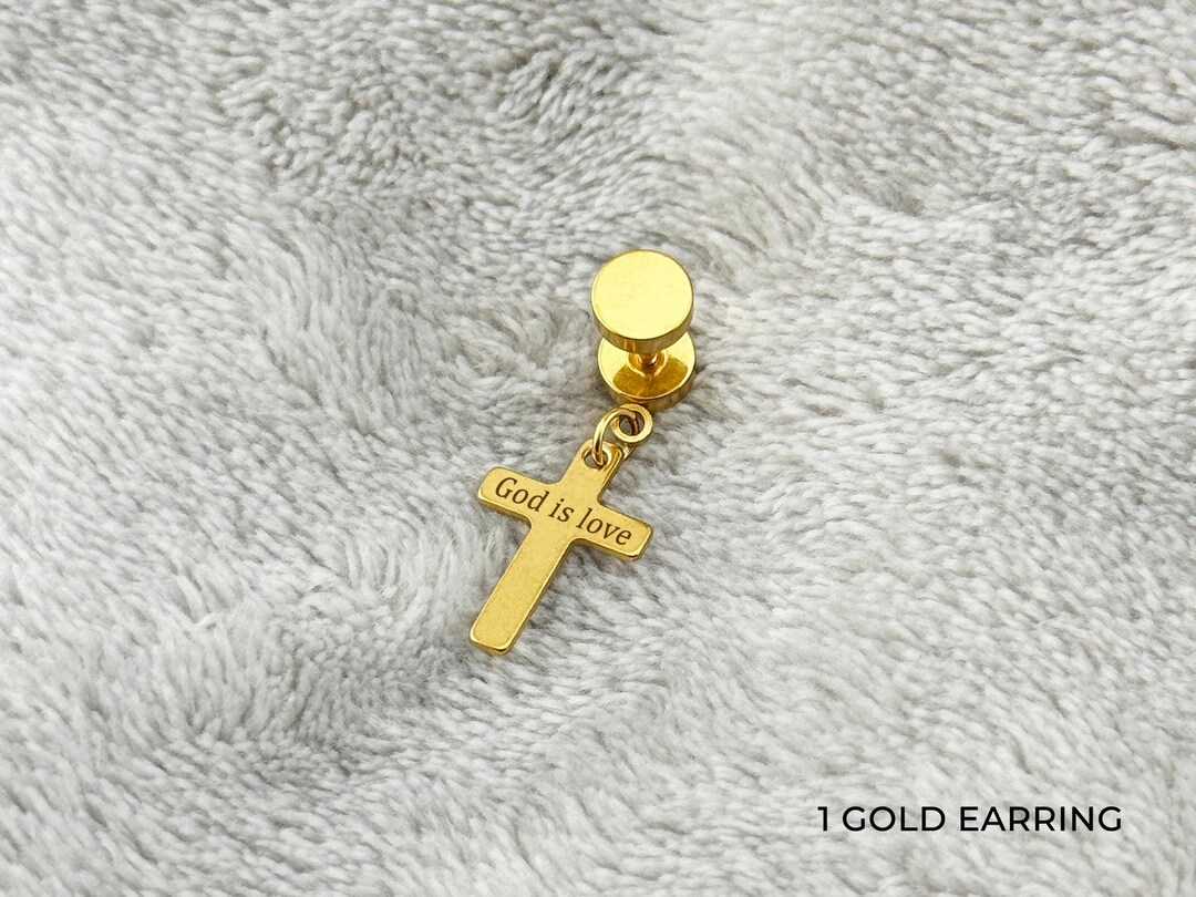 Personalized Cross Stud Earrings, Name Engraved Earring, Religious ...