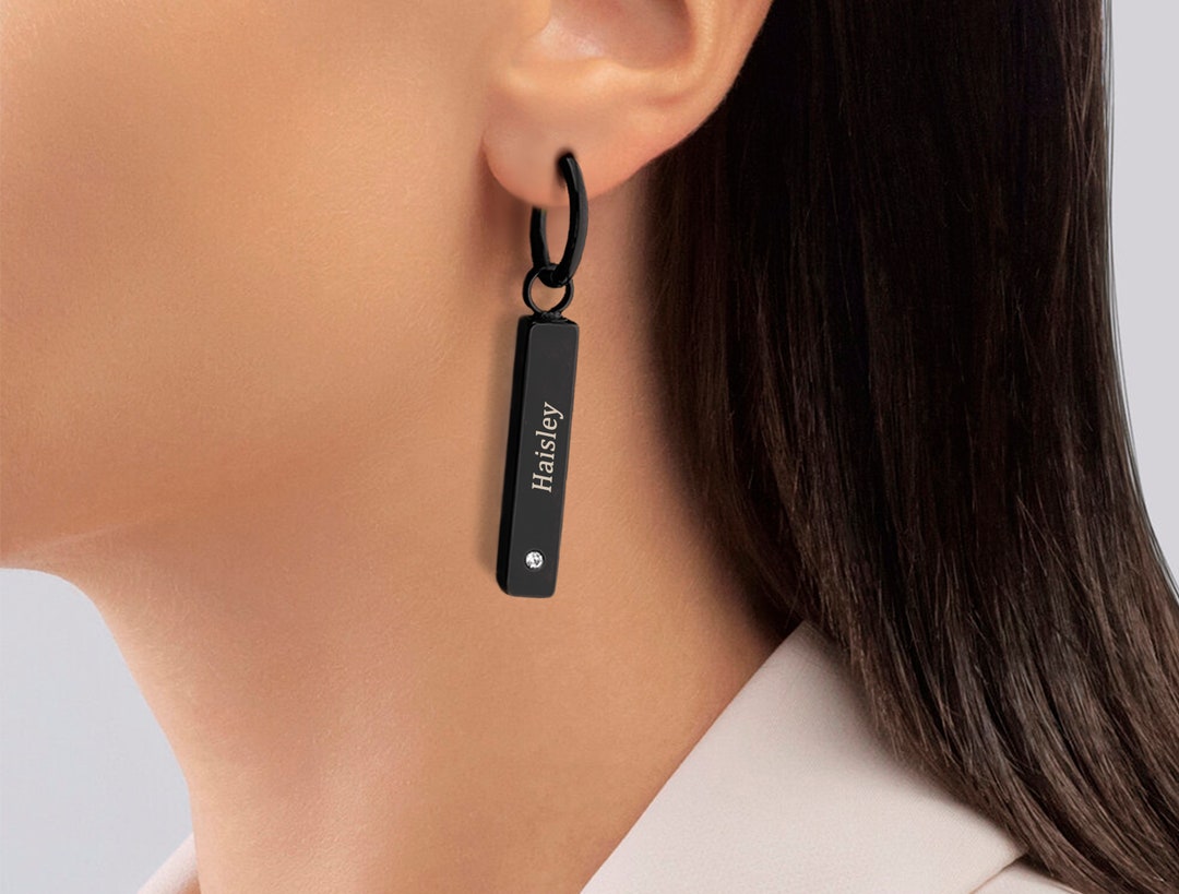 Custom Unisex Bar Earring Masculine Earring Custom Date - Etsy