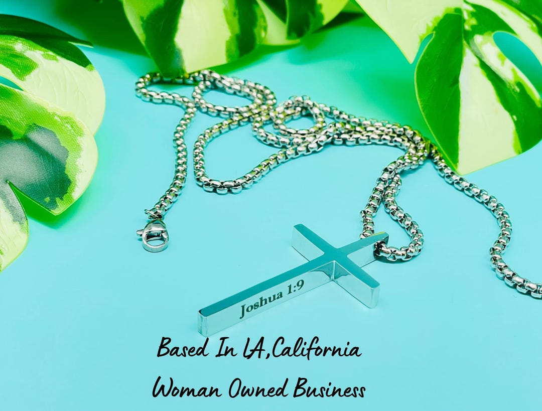 Custom Mens Cross Necklace Engraved Cross Necklace For Him Custom Steel Jewelry For Men