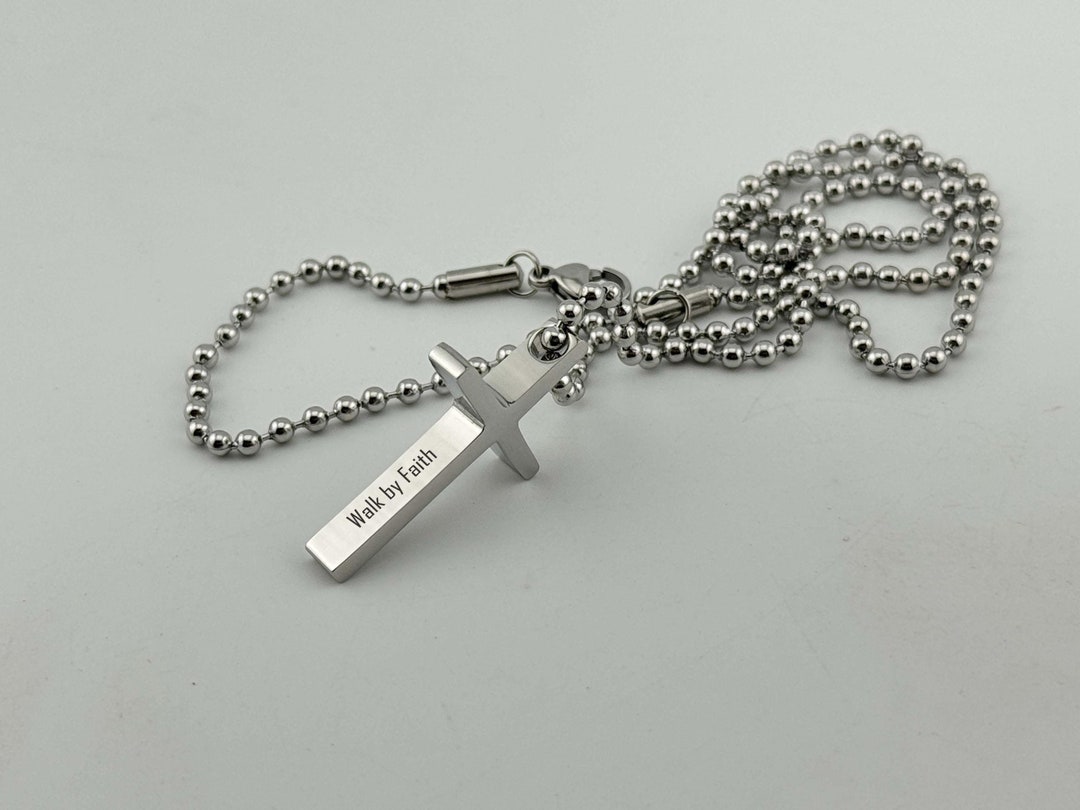 Custom Engraved Cross Necklace – Steel Christian Pendant, Tiny Silver ...