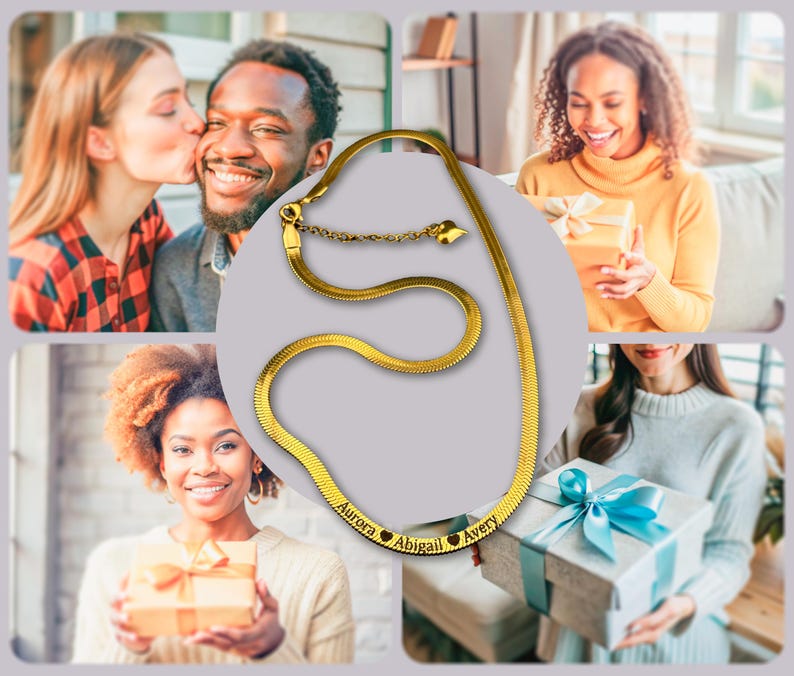 Engraved Snake Chain Necklace – Personalized 14K Gold Herringbone ...