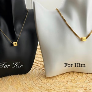 Custom Cube Name Necklace Personalized Gold Cube Charm Couples Jewelry ...