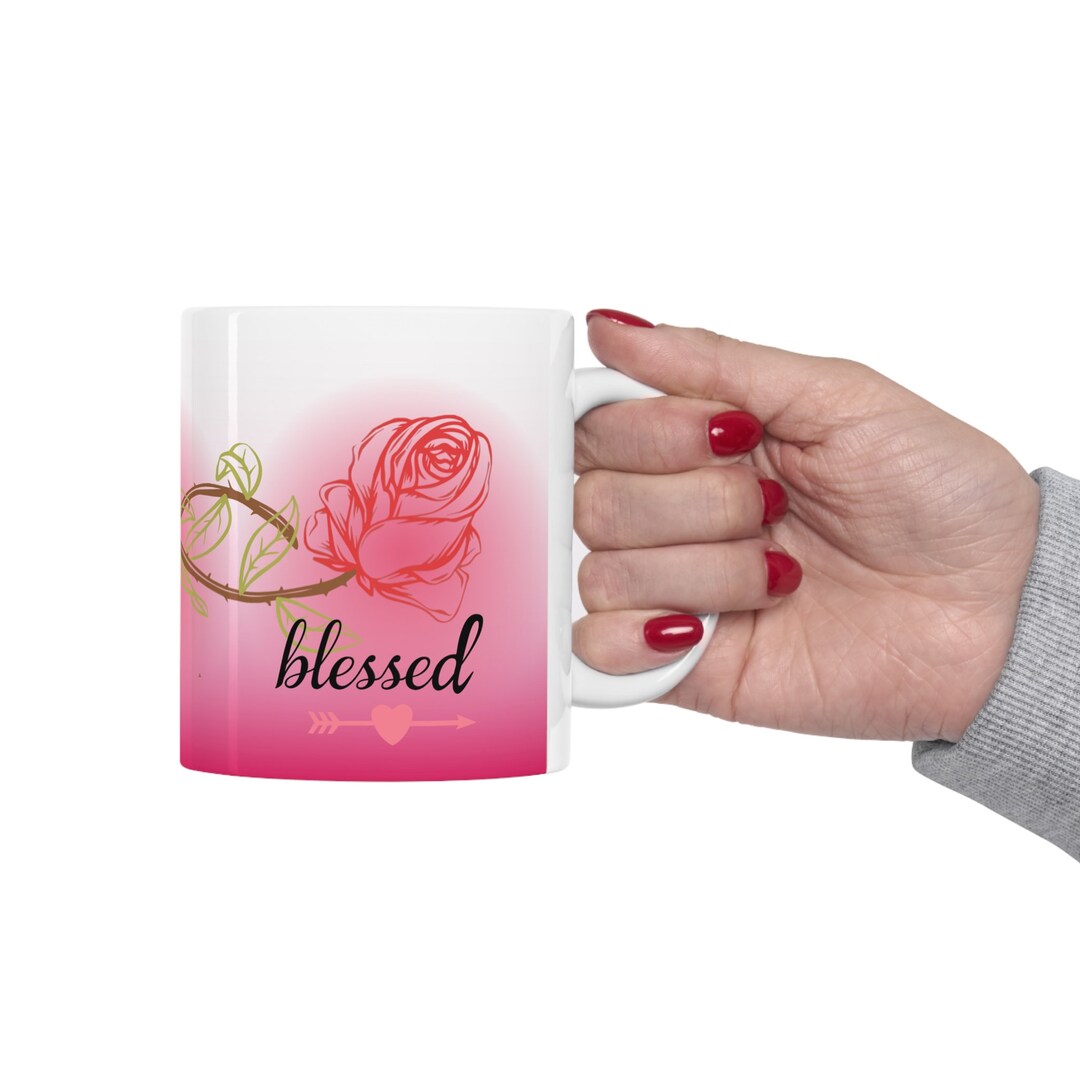 Blessed Mug With Rose Design. - Etsy