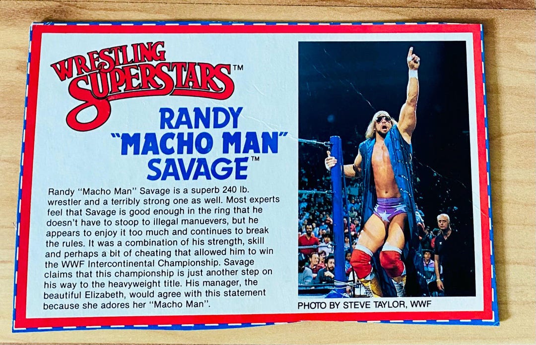 Macho Man Randy Savage 1986 WWF LJN Wrestling Superstars Bio Card WWE ...