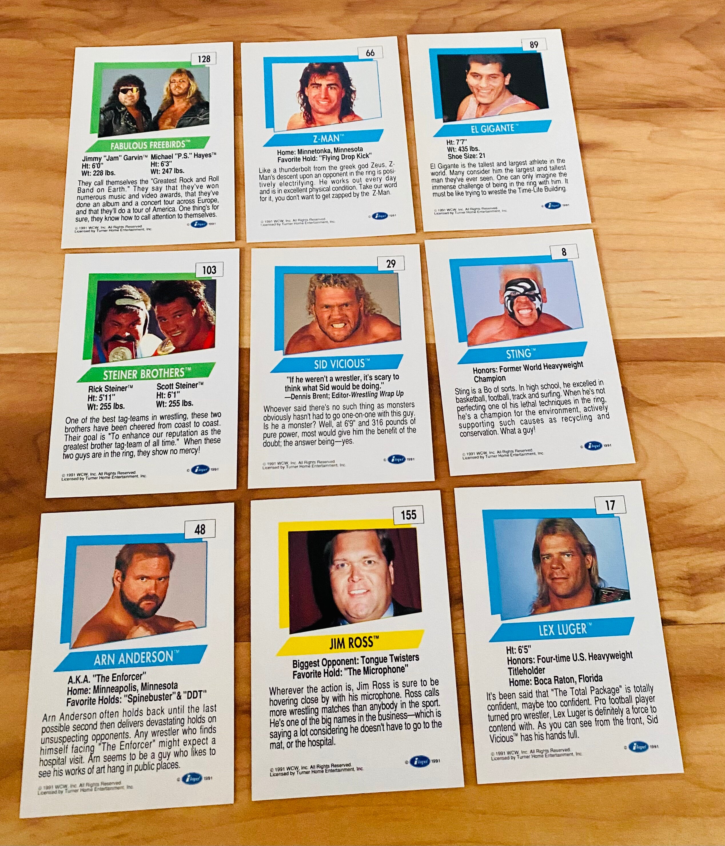 1991 WCW Wrestling Rookie Cards Sting Lex the Steiner Brothers WWE ...