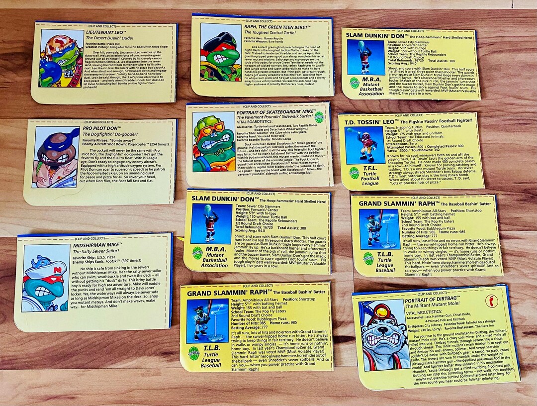 Vintage Teenage Mutant Ninja Turtles Card Back Lot of 11 TMNT File ...