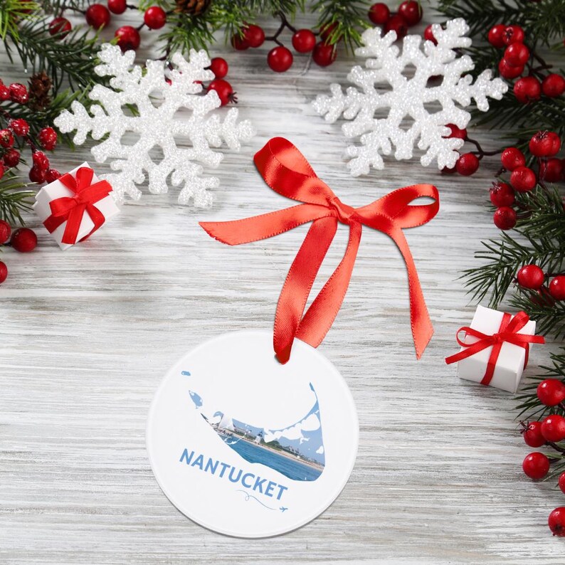 Nantucket Ornament Brant Point Lighthouse in Island Outline – Acrylic ...