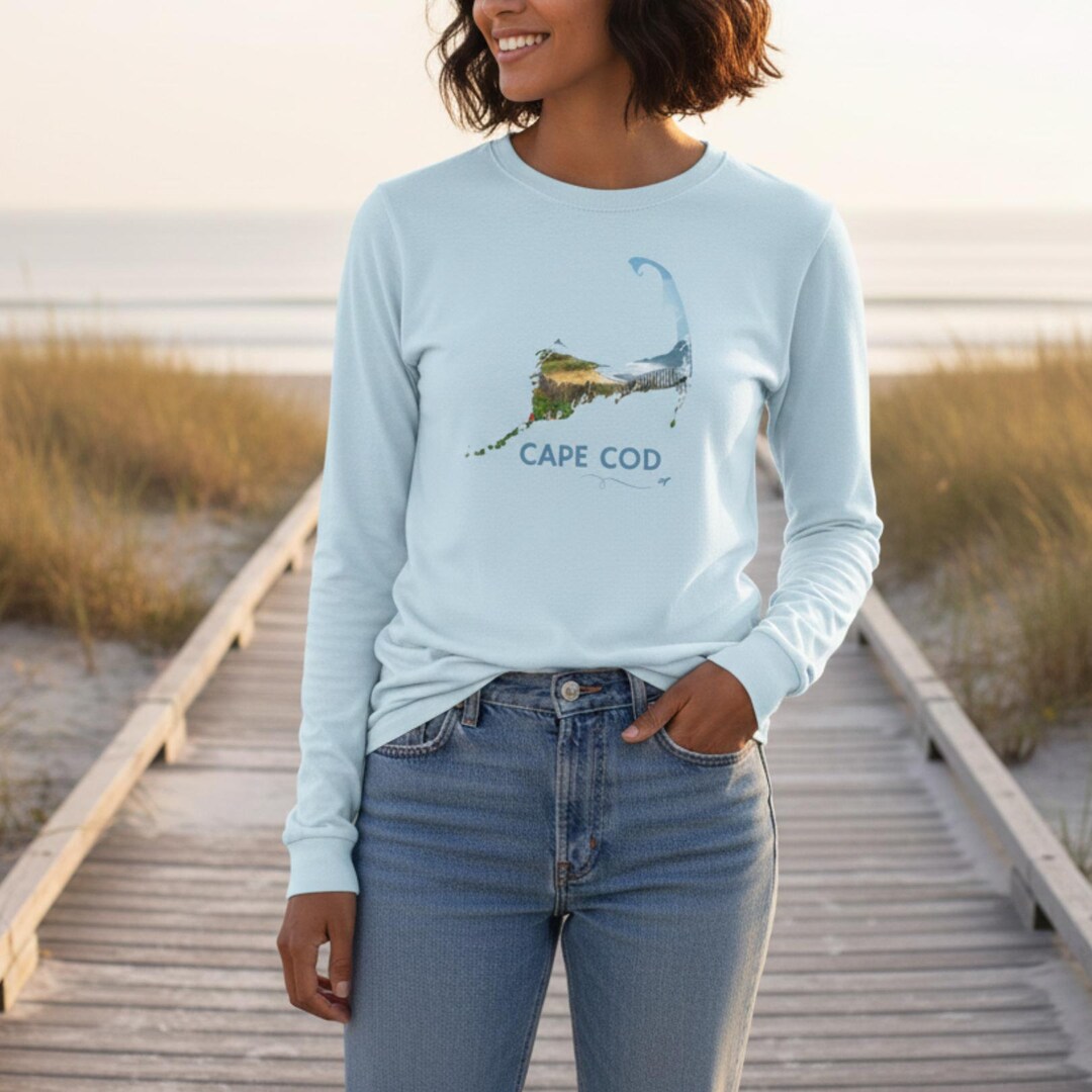 Cape Cod Outline Beach Long Sleeve T-shirt, Cape Cod Outline Shirt ...