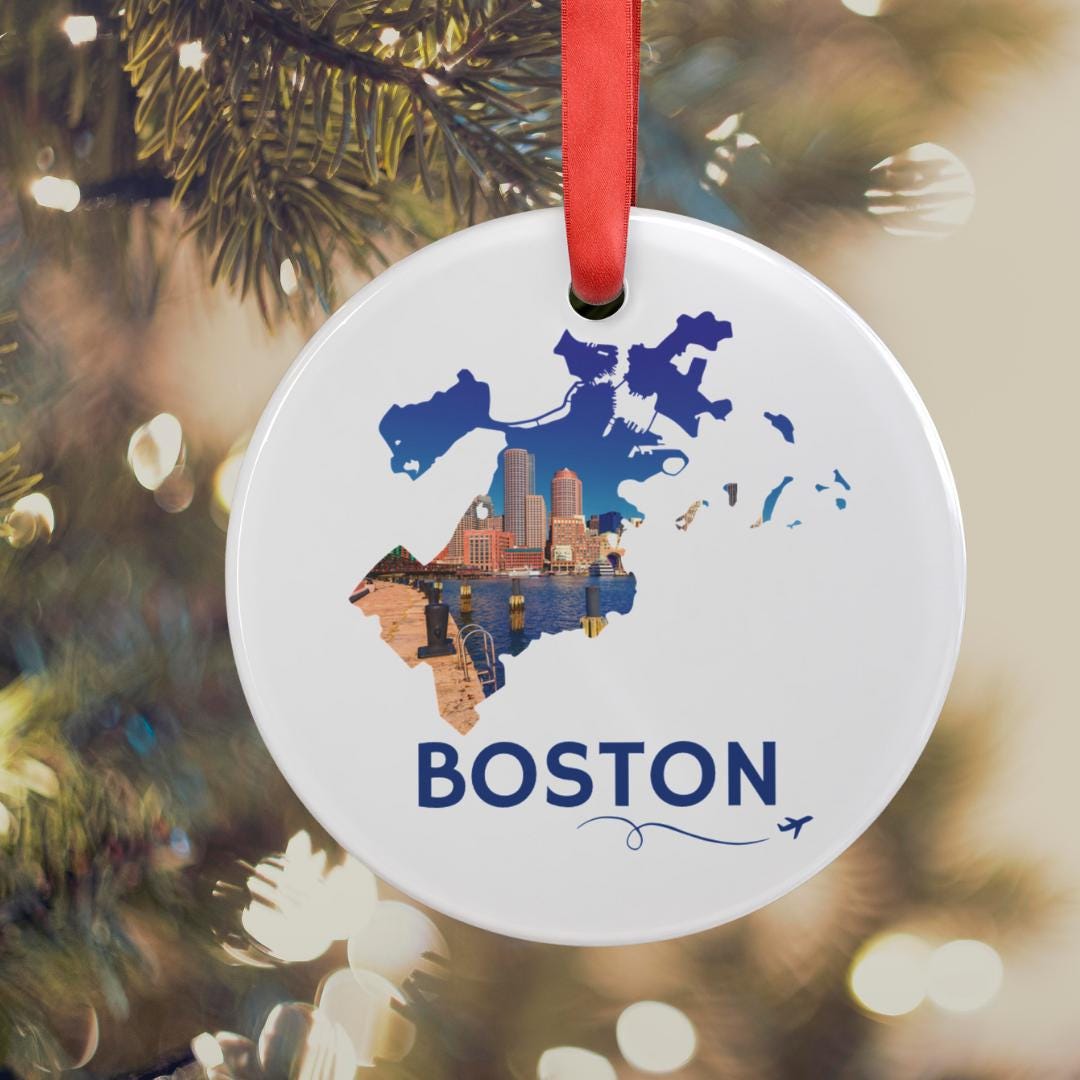 Ornament, Boston Map Acrylic Ornament, Financial District Skyline ...