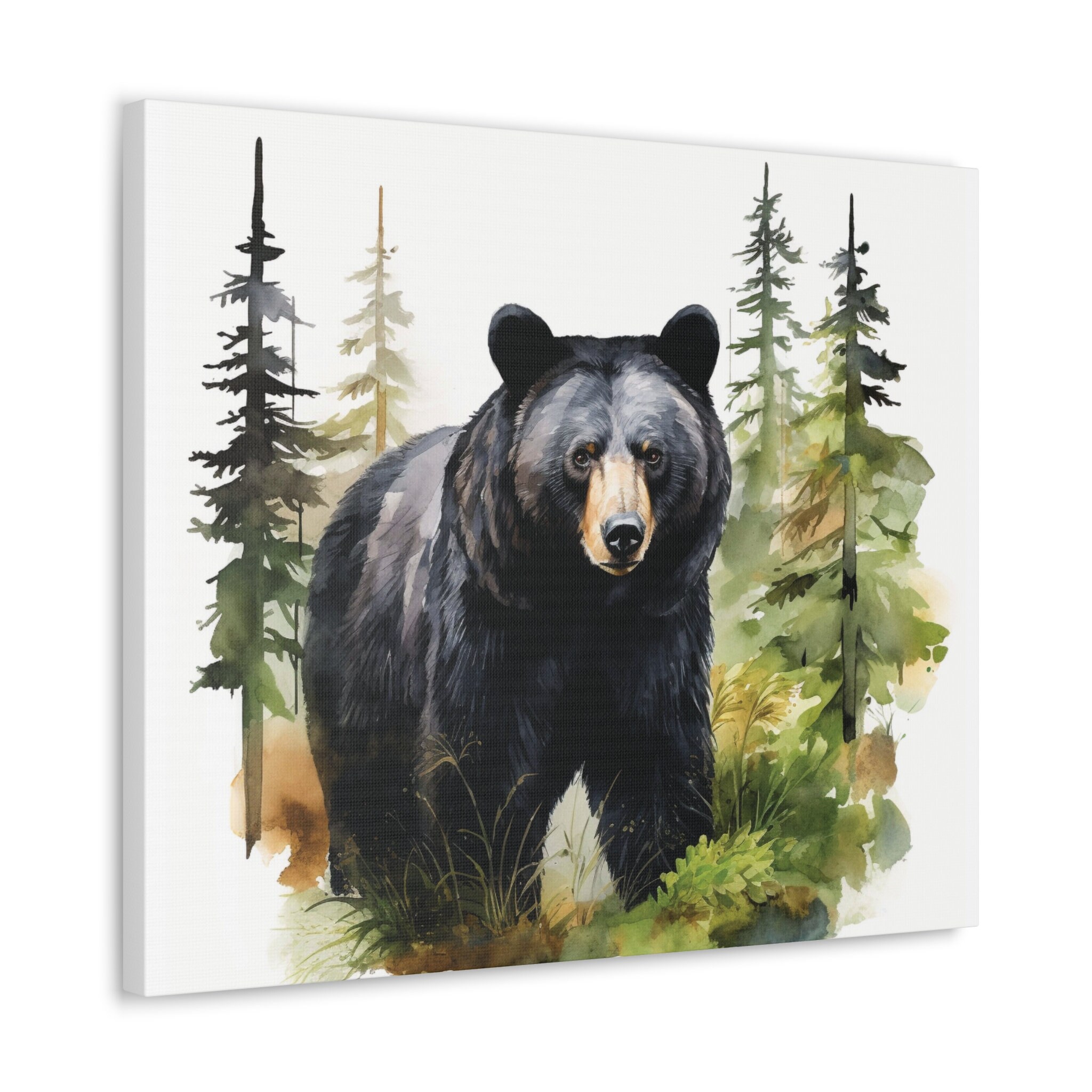 Black Bear Wall Art Nature Canvas Art Bear Print Watercolor Canvas Wall ...