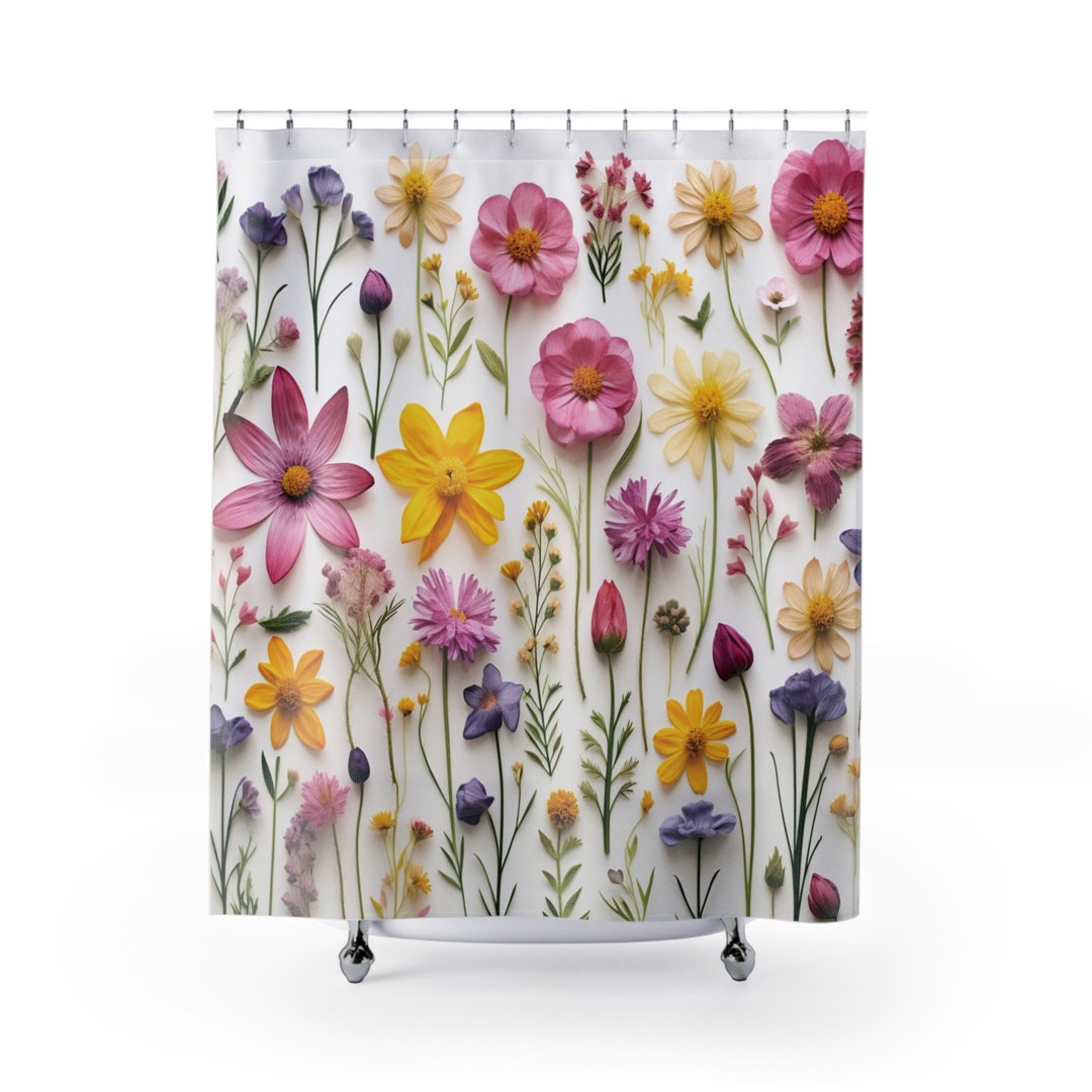 Floral Shower Curtain Wildflower Shower Curtain Botanical Bathroom ...