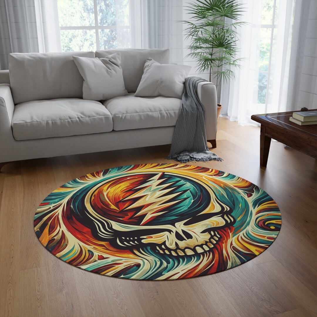 Grateful Dead Stealie Rug - 60" Round Polyester Chenille Rug, Iconic ...