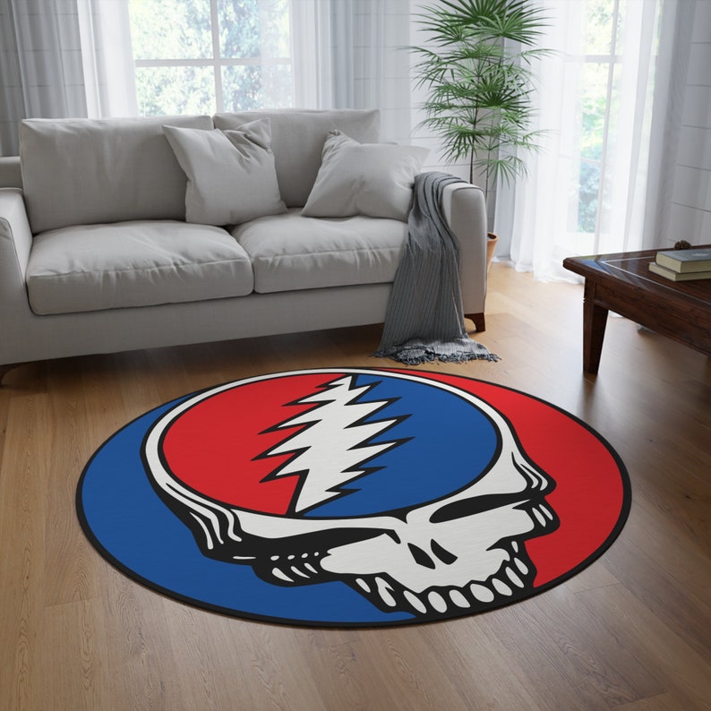 Grateful Dead Stealie Logo 60 Round Rug Black Chenille Floor Decor ...