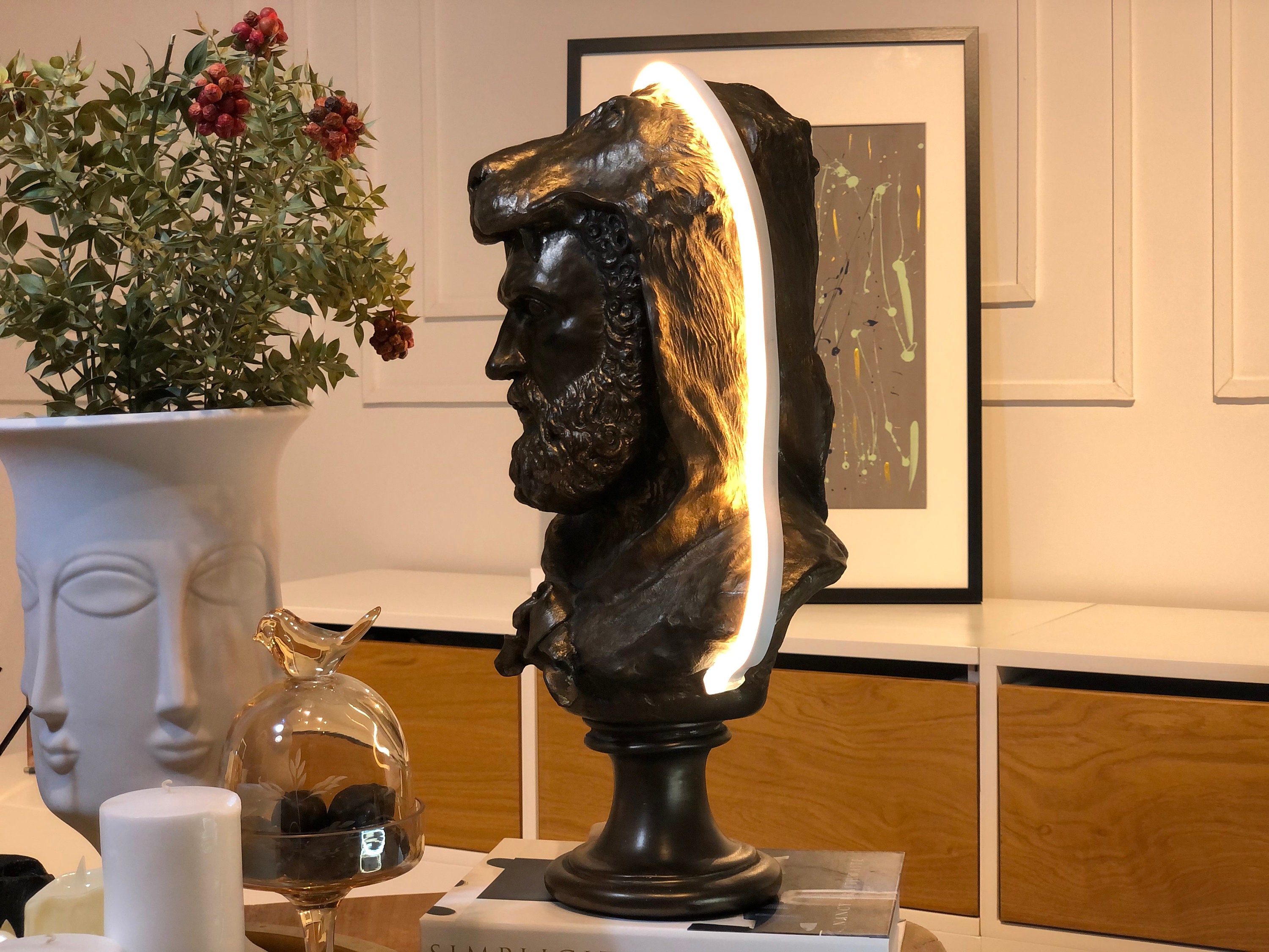 Bust Statue of Hercules Lamp, Greek Gods Pop Art Sculpture, Art Deco ...