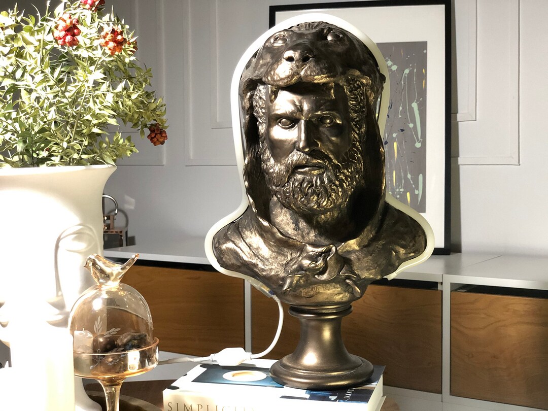 Bust Statue of Hercules Lamp, Greek Gods Pop Art Sculpture, Art Deco ...