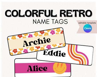 Retro Name Tags, Classroom Decor Elementary, Classroom Labels, Name Tag ...