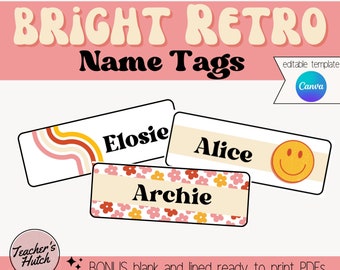 Retro Name Tags, Classroom Decor Elementary, Classroom Labels, Name Tag ...