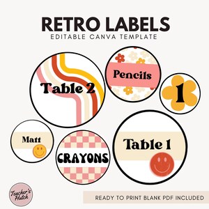 Classroom Labels, Retro Classroom Labels, Retro Classroom Decor, Groovy ...
