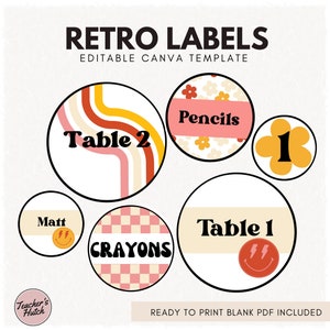 Classroom Labels, Retro Classroom Labels, Retro Classroom Decor, Groovy ...