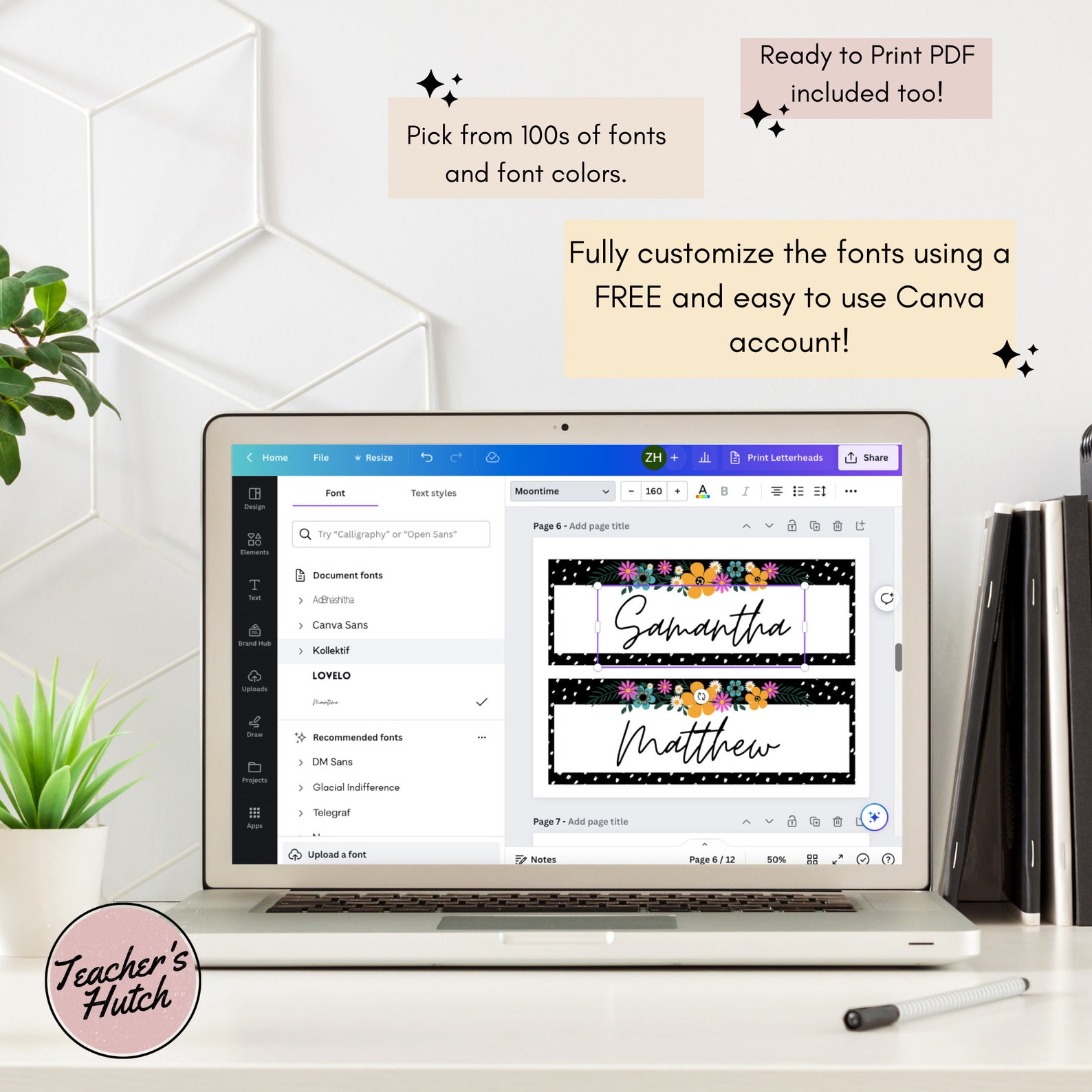 Floral Name Plates, Classroom Name Plates, Editable Name Tags, Floral ...