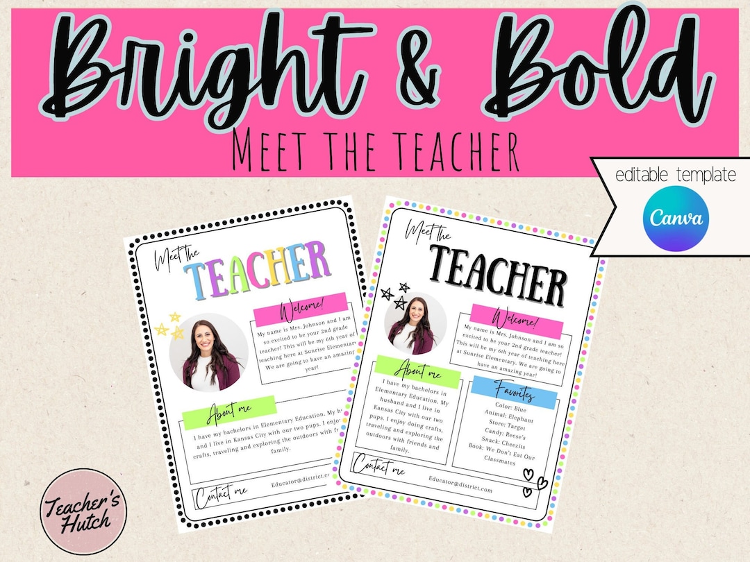 Bright Bold Meet the Teacher Template, Back to School, Meet the Teacher ...