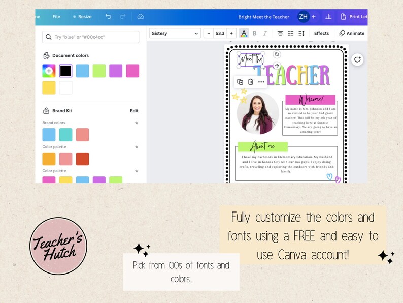 Bright Bold Meet the Teacher Template, Back to School, Meet the Teacher ...