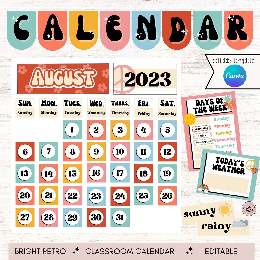 Retro Classroom Calendar, Classroom Calendar Display, Retro Classroom ...