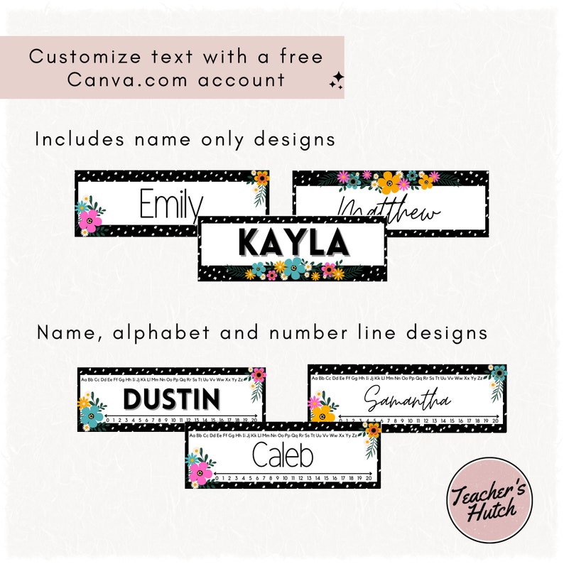 Floral Name Plates, Classroom Name Plates, Editable Name Tags, Floral ...