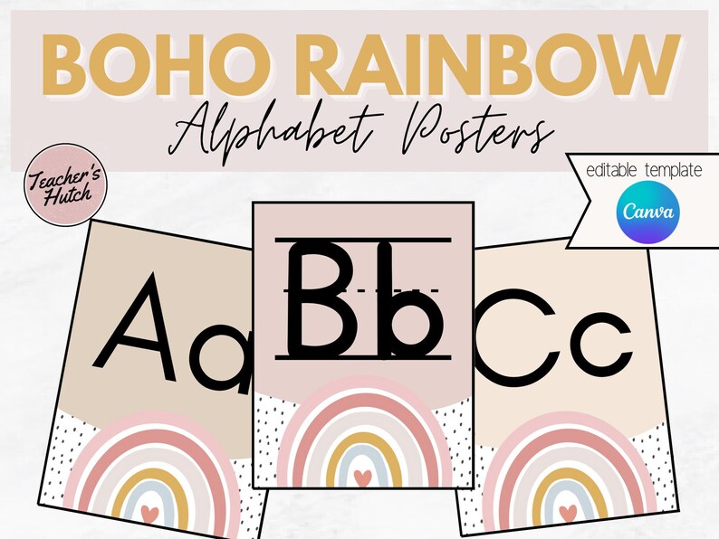 Boho Rainbow Alphabet Posters, Modern Boho Rainbow, Classroom Decor ...