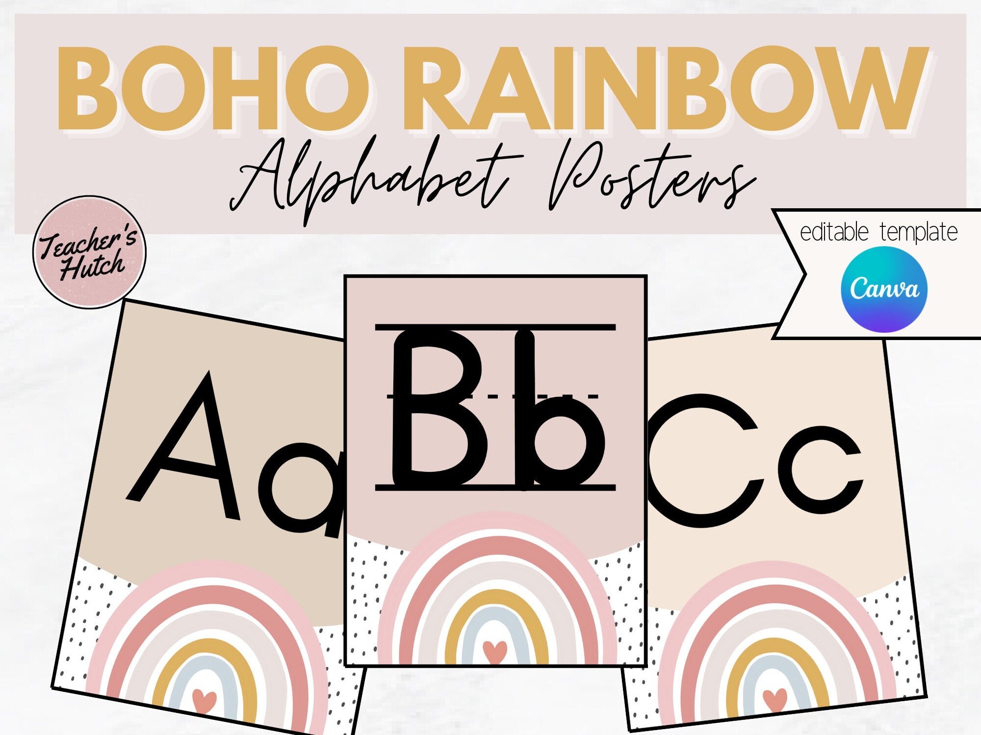 Boho Rainbow Alphabet Posters, Modern Boho Rainbow, Classroom Decor ...