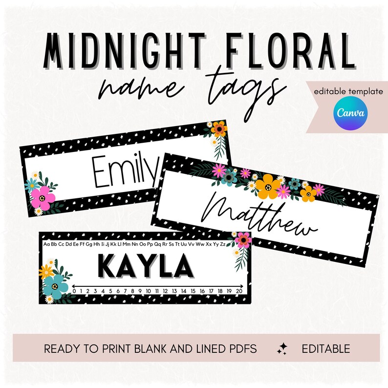 Floral Name Plates, Classroom Name Plates, Editable Name Tags, Floral ...