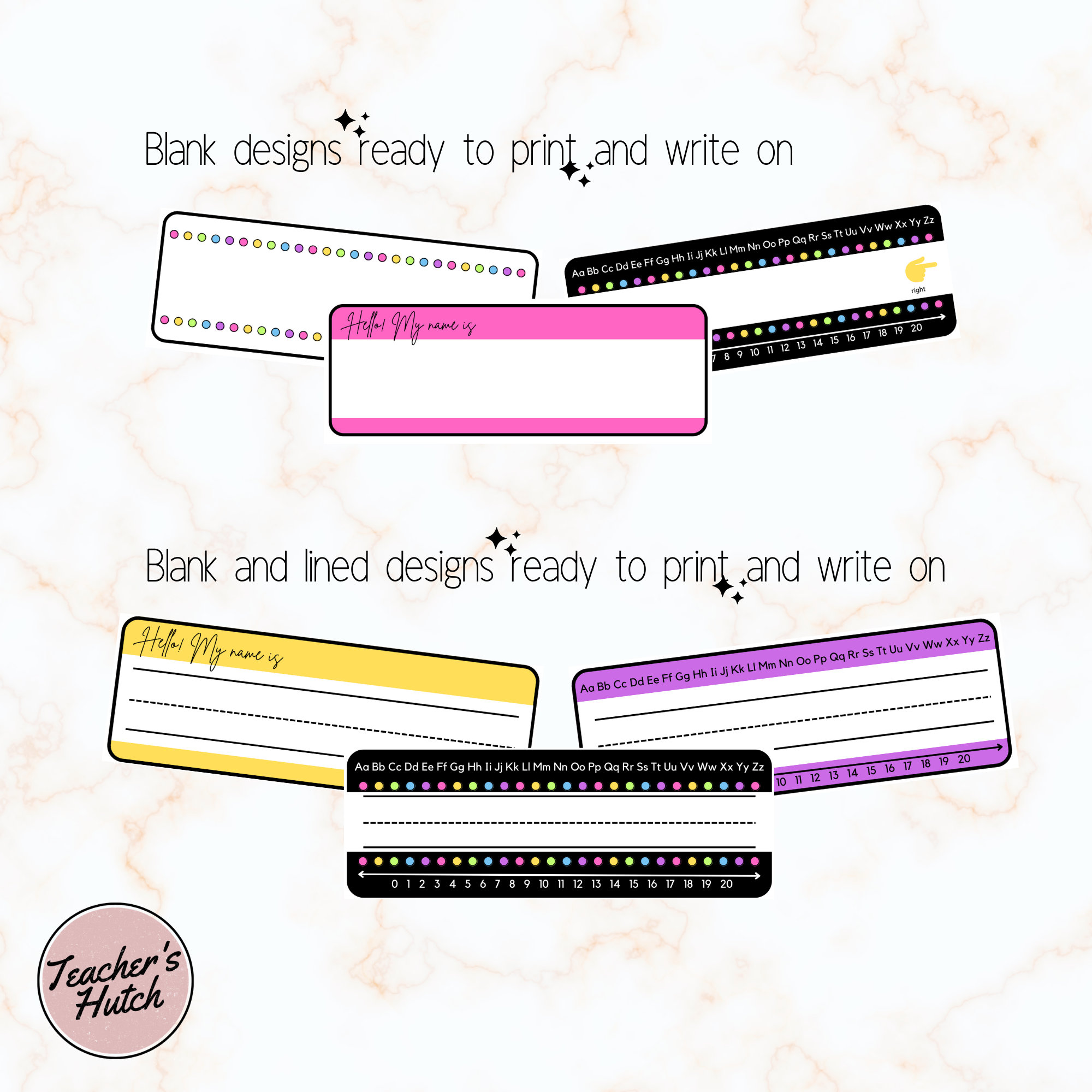 Bright and Black Name Tags, Student Desk Name Plates, Name Tag Template ...